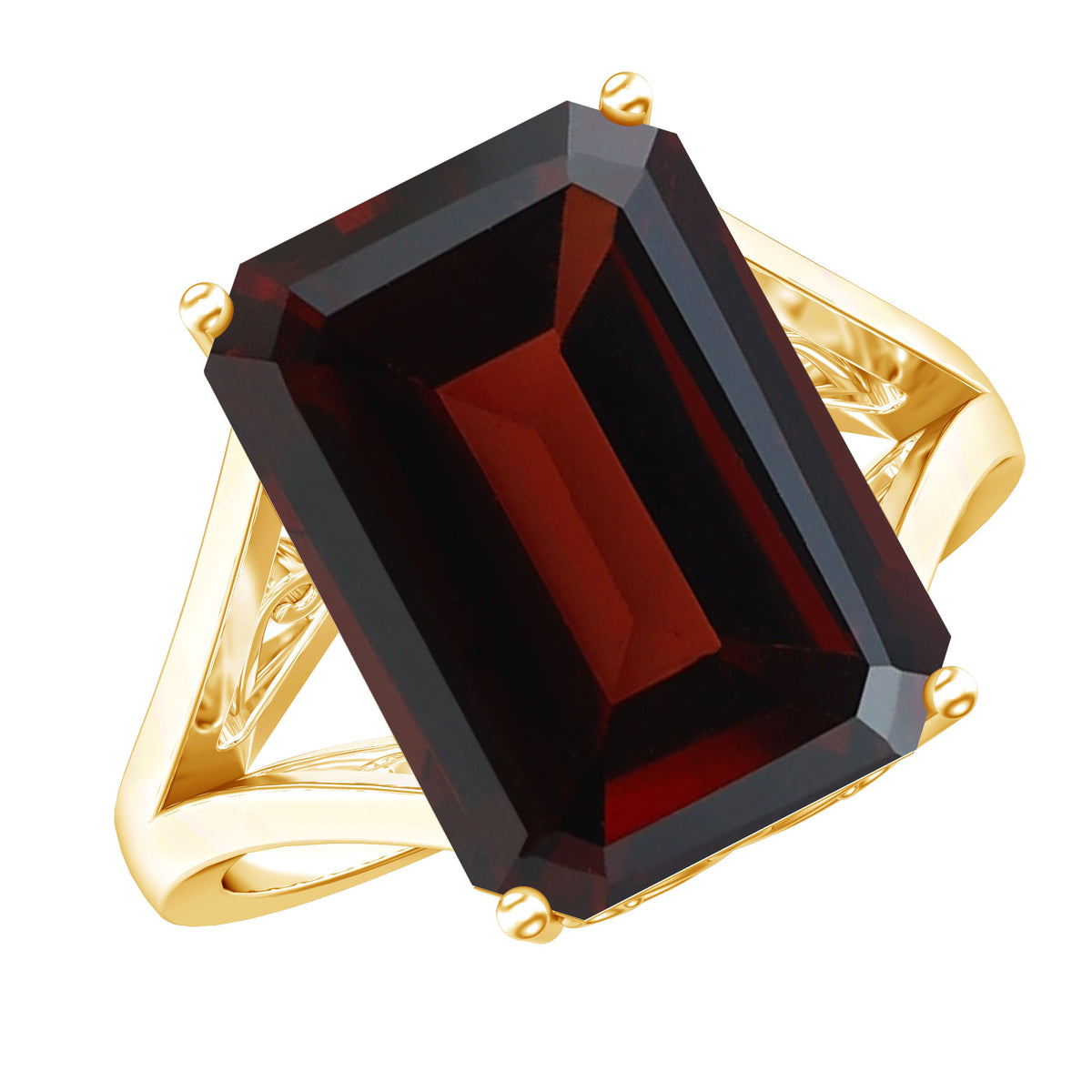 Lab Grown Garnet 10X14 MM Emerald Cut Engagement Ring with Split Shank ...